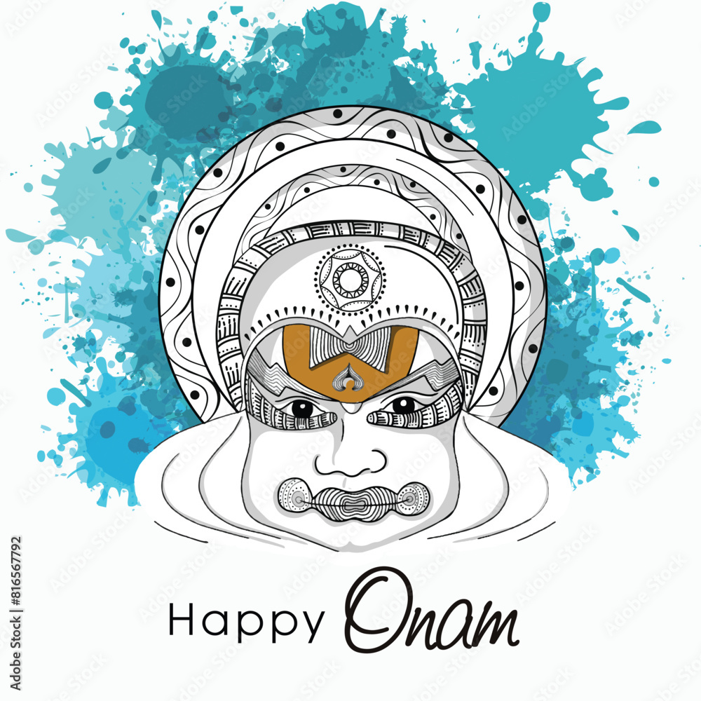 Kathakali dancer face on green color splash background for South Indian ...