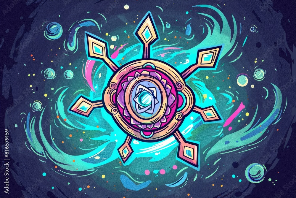 Cartoon cute doodles of a magical amulet radiating with the power of ...