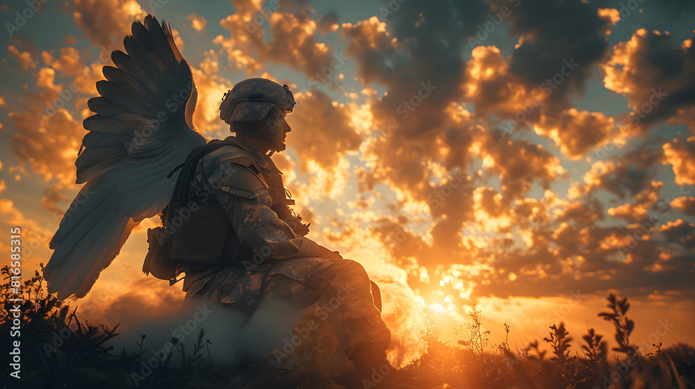 Memorial Day, honoring the fallen soldiers around the world, Angel in u ...