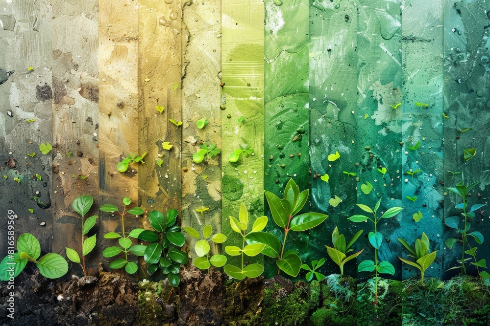 Growth stages of plants illustrated on textured background. Progression ...