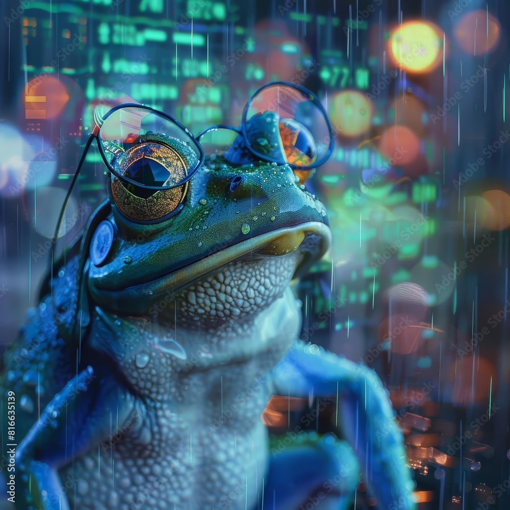 ภาพถ่าย Stock A cute charismatic closeup of a frog as a weather ...