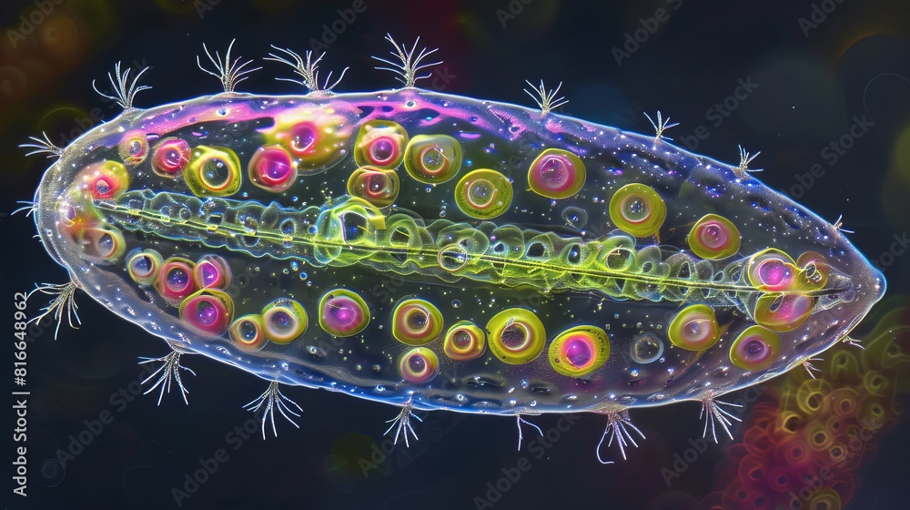 Show the cilia covered surface of paramecium emphasizing its oval shape ...
