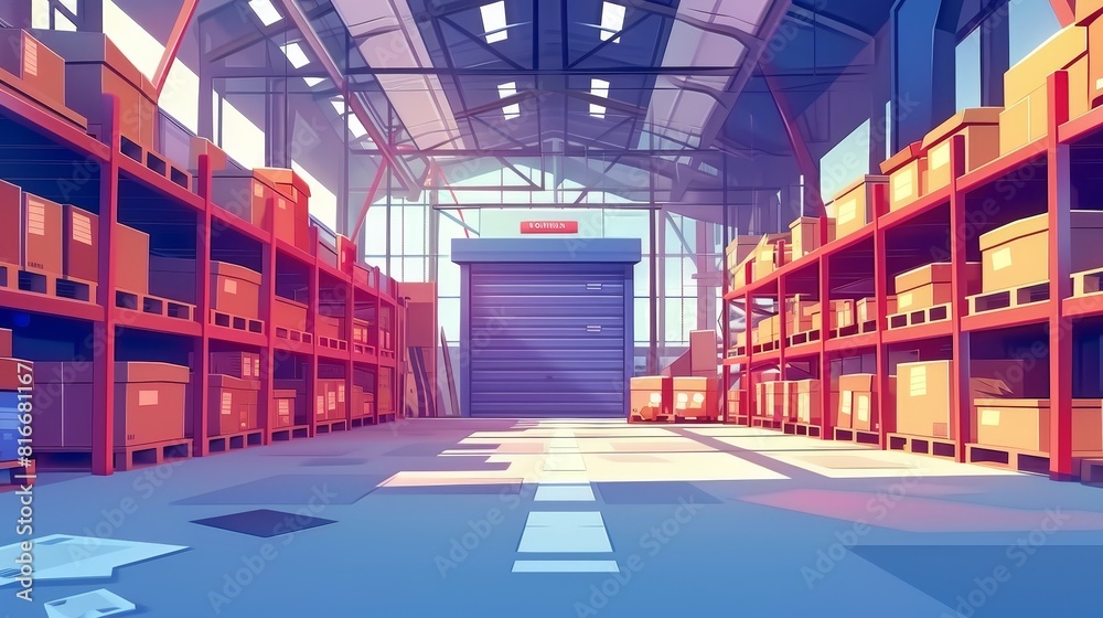 The interior of a warehouse, logistics, cargo, and goods delivery ...