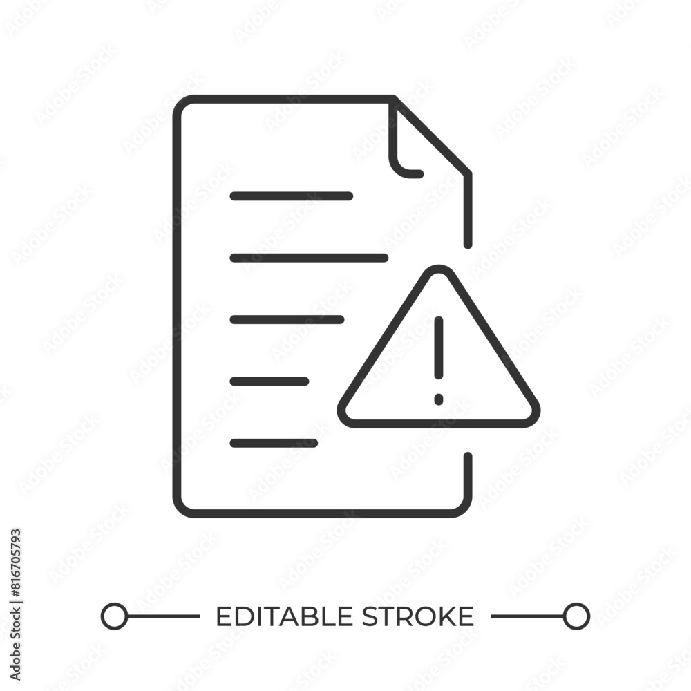 File error linear icon. Document and exclamation icon. Data corruption ...