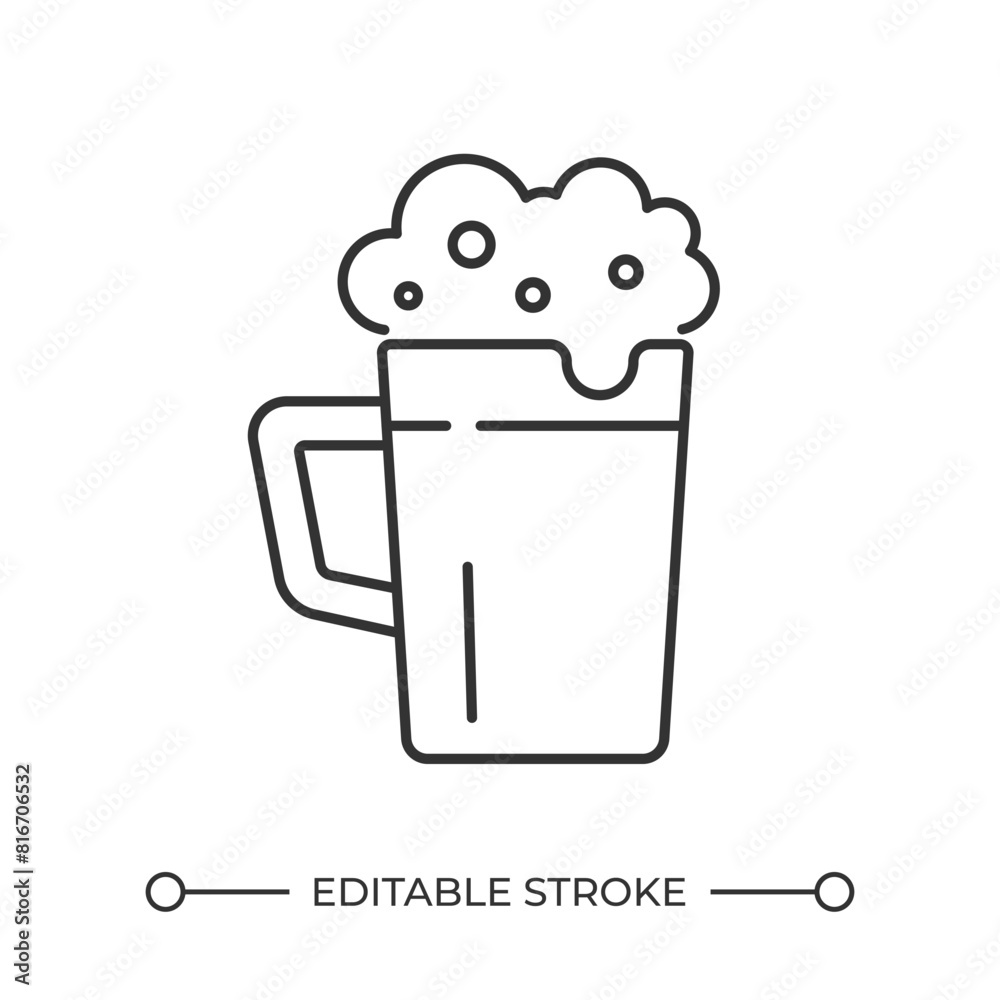 Beer mug linear icon. Frothy drink. Alcoholic drink. Happy hour ...
