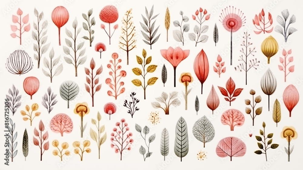 Collection of over 60 floral elements isolated on a white background ...