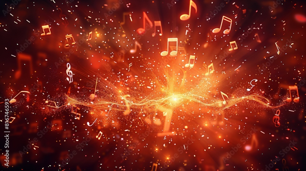 A music note explosion with musical notes flying around, vector ...