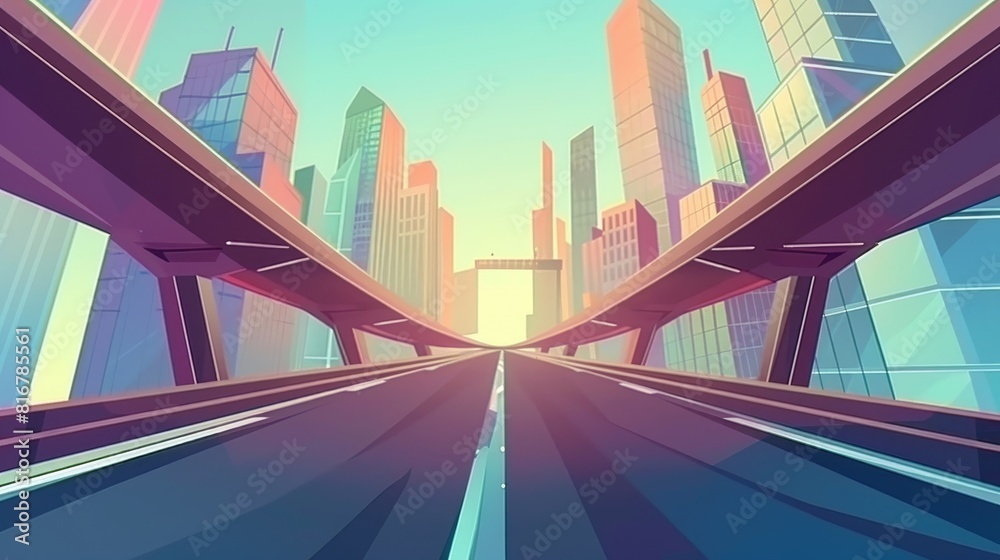 A highway flyover in a modern city. Modern cartoon illustration of a ...