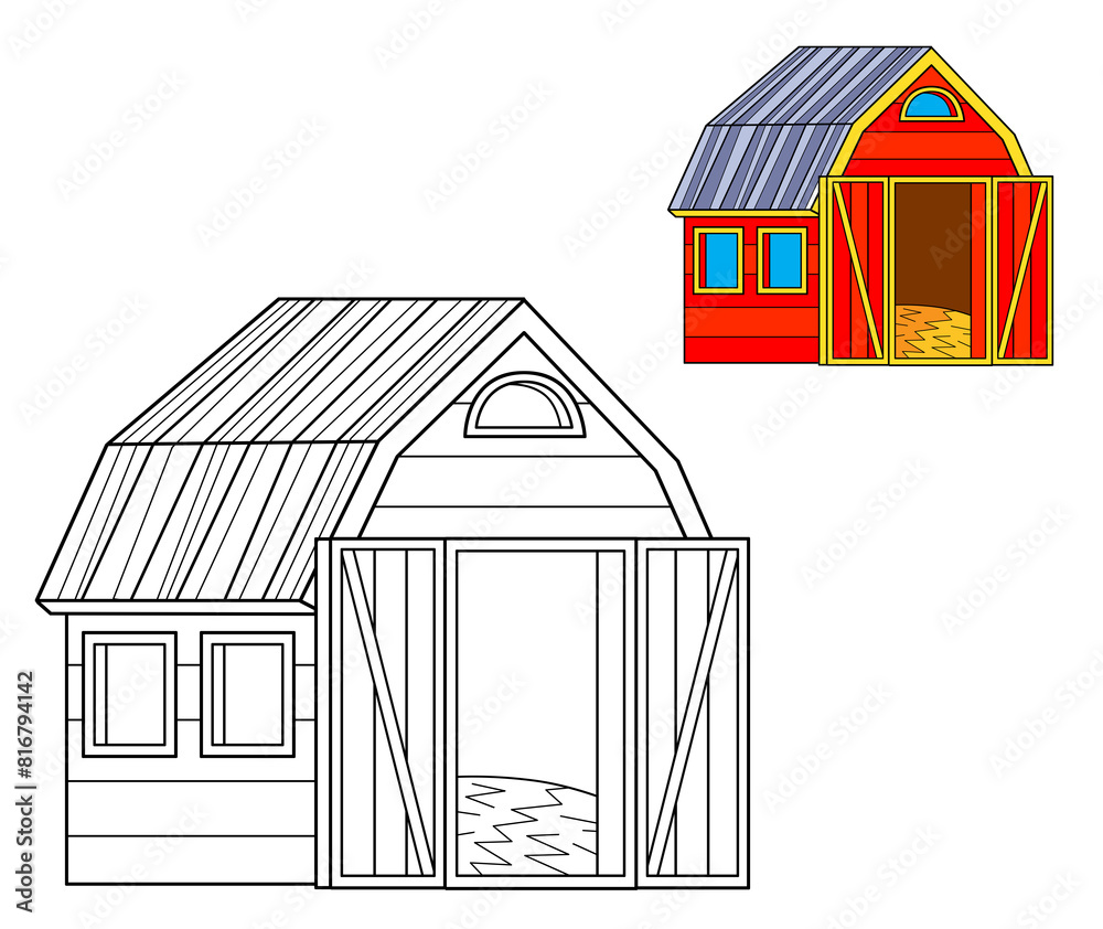 cartoon scene with farm ranch barn coloring page drawing isolated ...