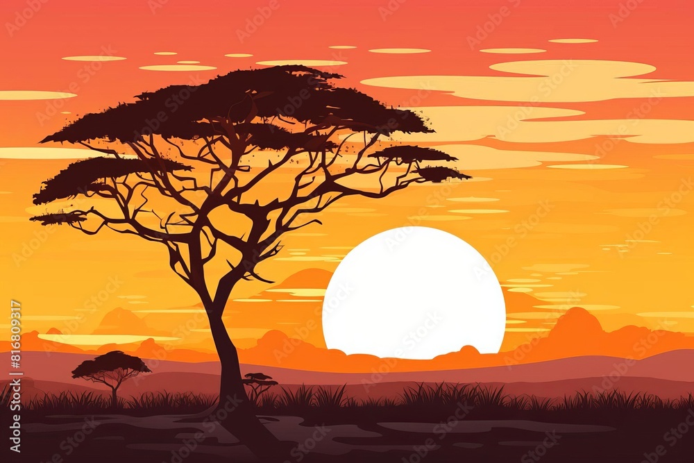 Sleek acacia tree silhouette flat design side view savannah ecosystem ...