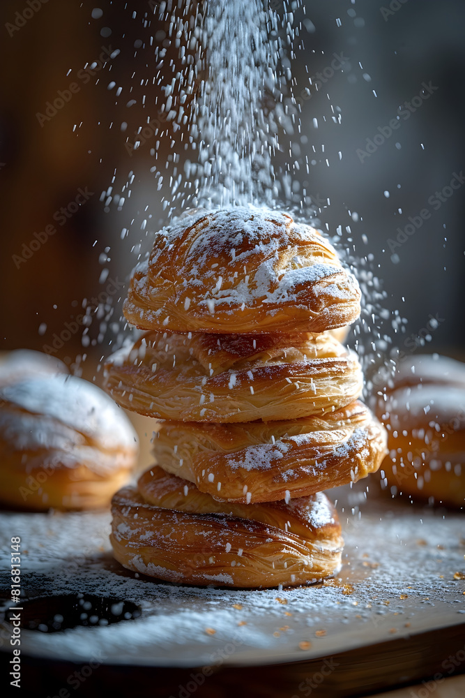 Stylized Pastry with Dusting of Powdered Sugar Against Dramatic ...