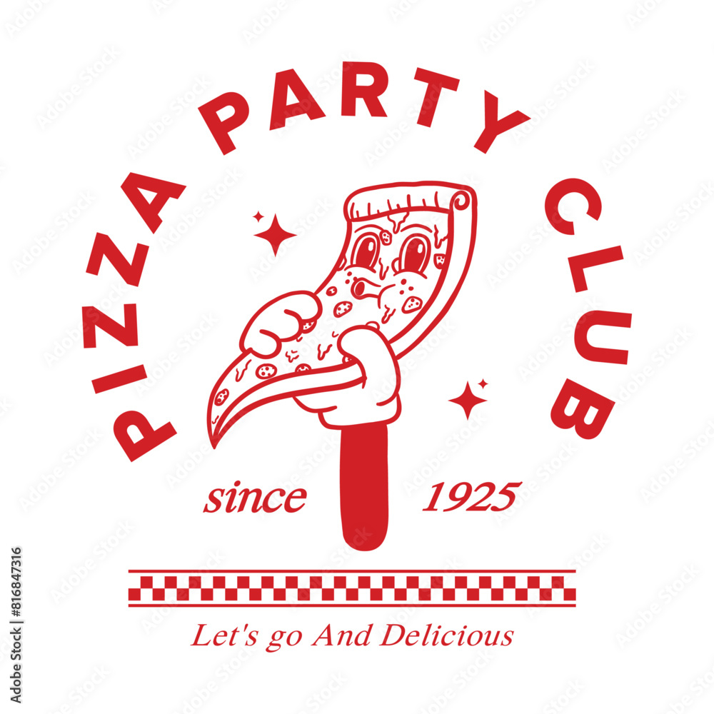 90s retro pizza character illustration Stock Vector | Adobe Stock