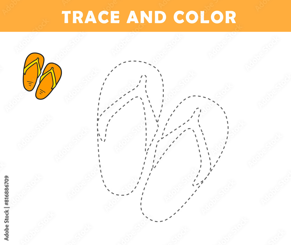 Summer trace and color for children. Handwriting practice. Coloring ...