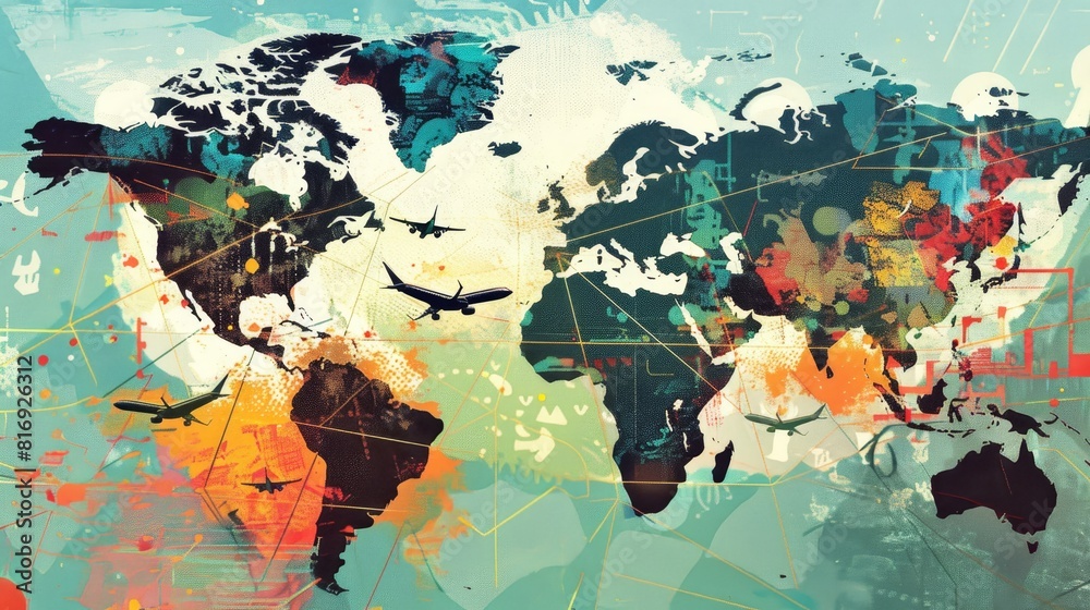 Stock-Illustration „Colorful global flight network concept art ...