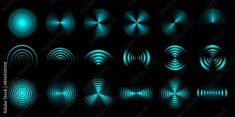 Wireless signal waves. Futuristic sound wave, digital beam and radial ...