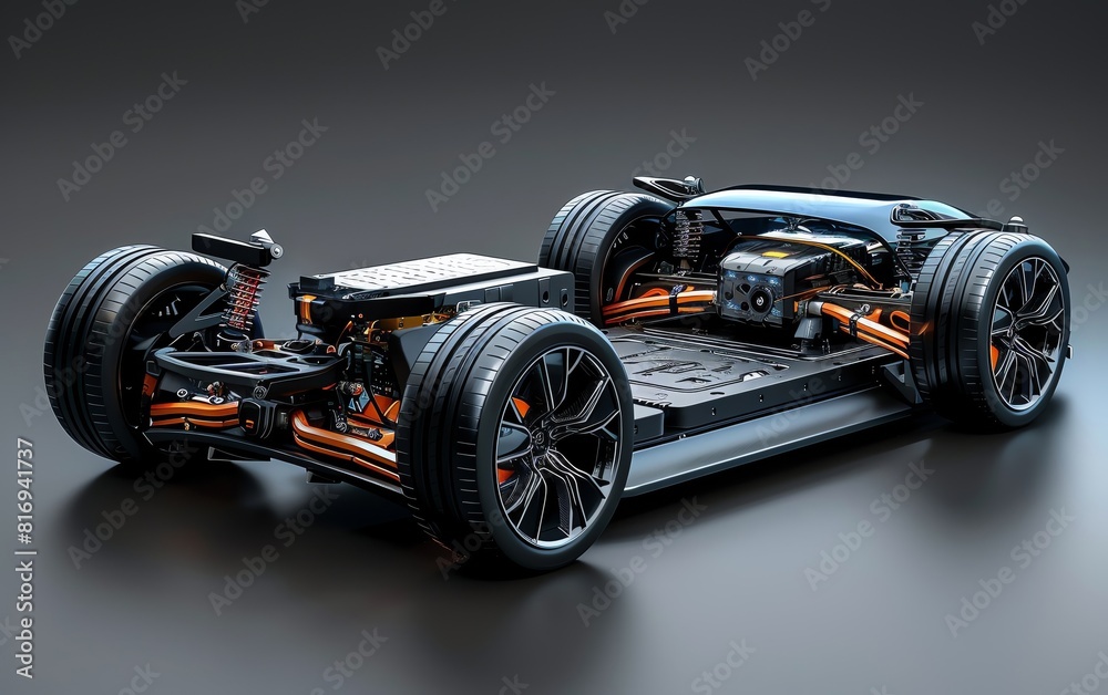 Aerodynamic electric vehicle chassis showcasing a stateoftheart battery ...