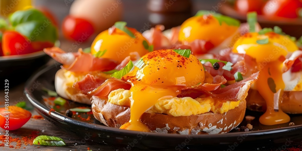 Elegant Egg Benedict Plate Design Element for Packaging. Concept Food ...