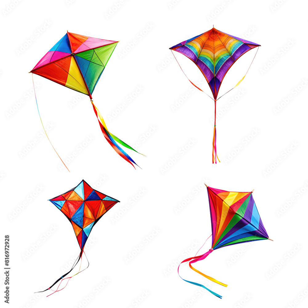 Colorful flying kites set isolated on transparent background, Set with ...
