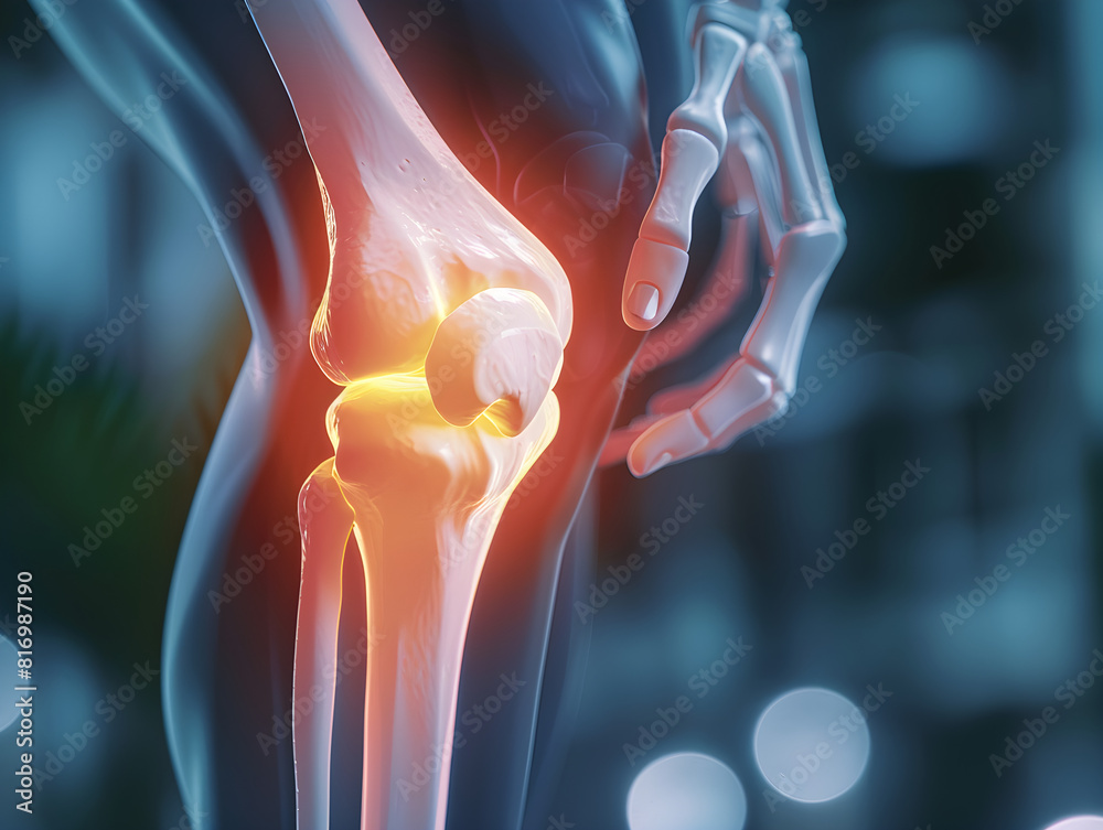 Detailed Medical Illustration of Human Knee Joint Highlighting Pain and ...