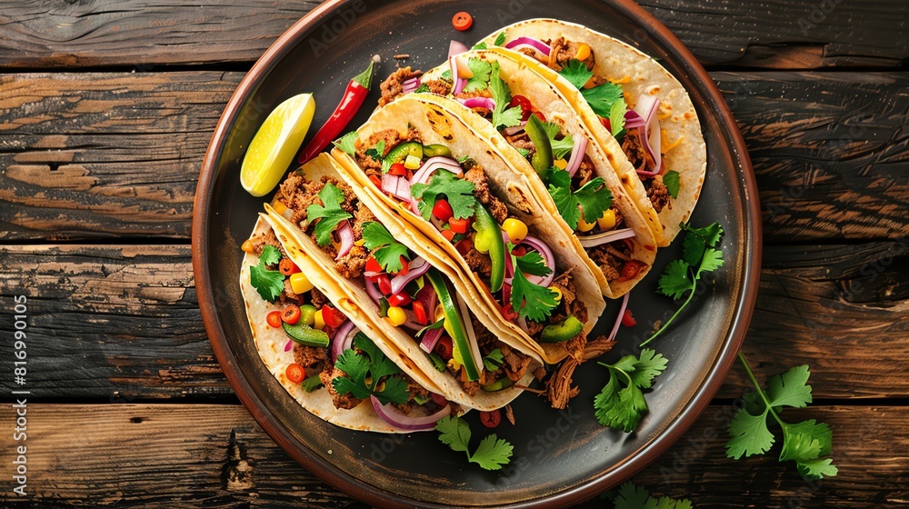 Tasty mexican food tacos top view photo concept art inspiration Stock ...