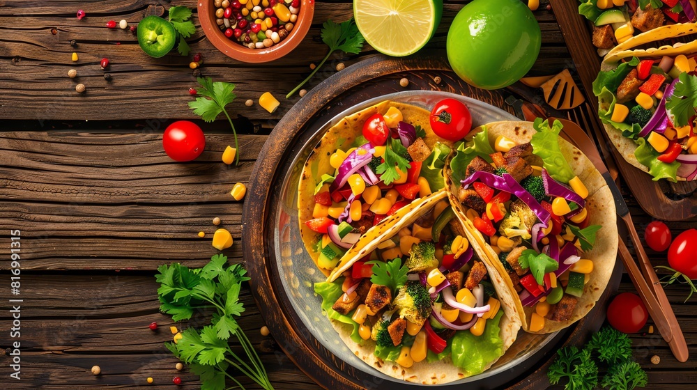 Elegant mexican food tacos top view photo concept art inspiration Stock ...