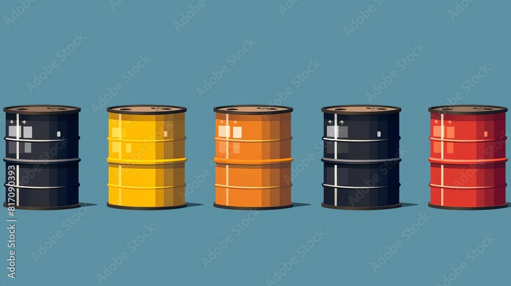 Sparse crude oil barrels flat design side view energy sector theme ...
