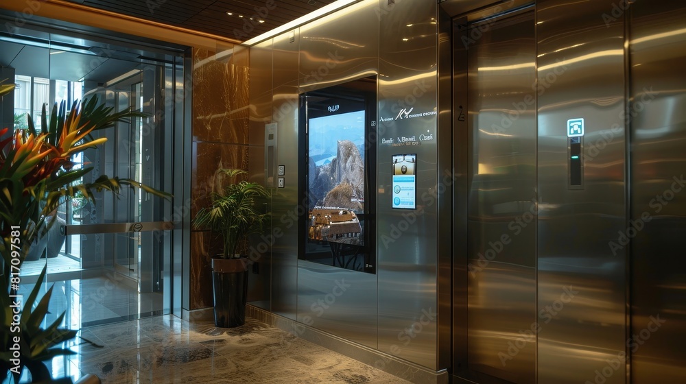 A high-resolution display in a hotel elevator showcases local ...