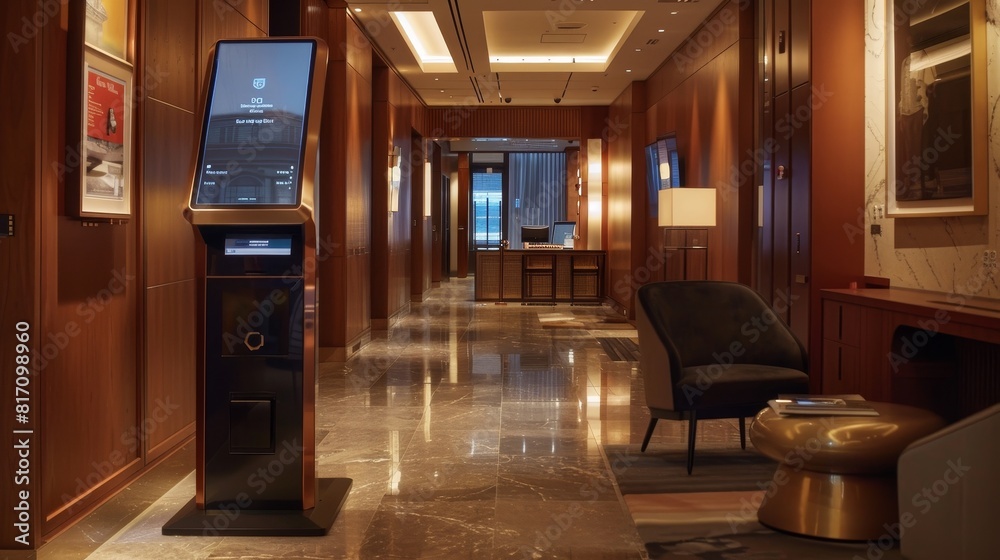 A sleek and user-friendly self-service kiosk allows guests to check in ...