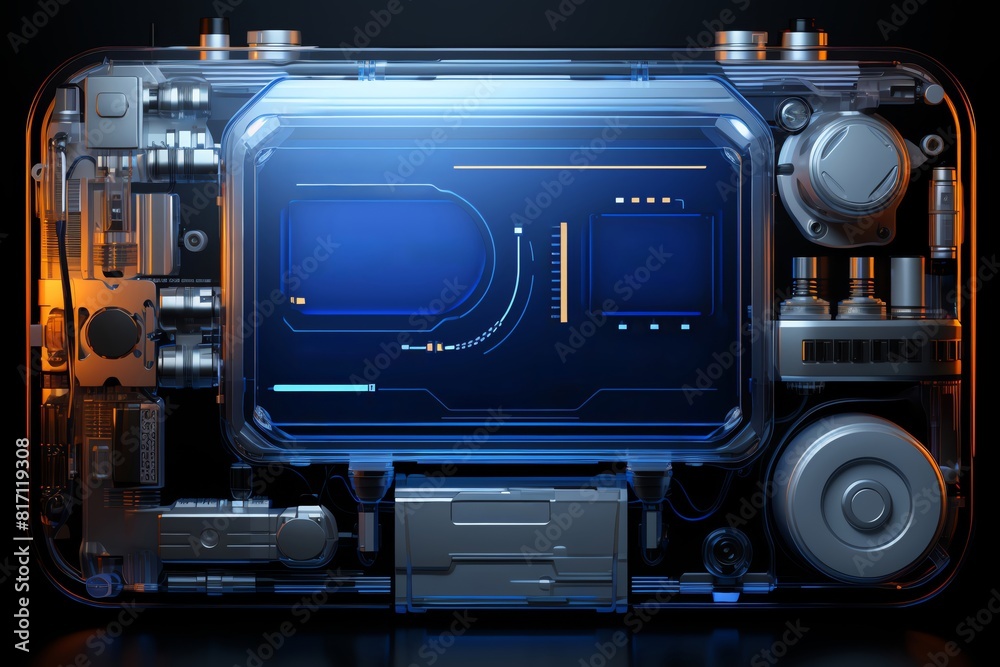 Advanced quantum interface display, front view, Leading-edge technology ...