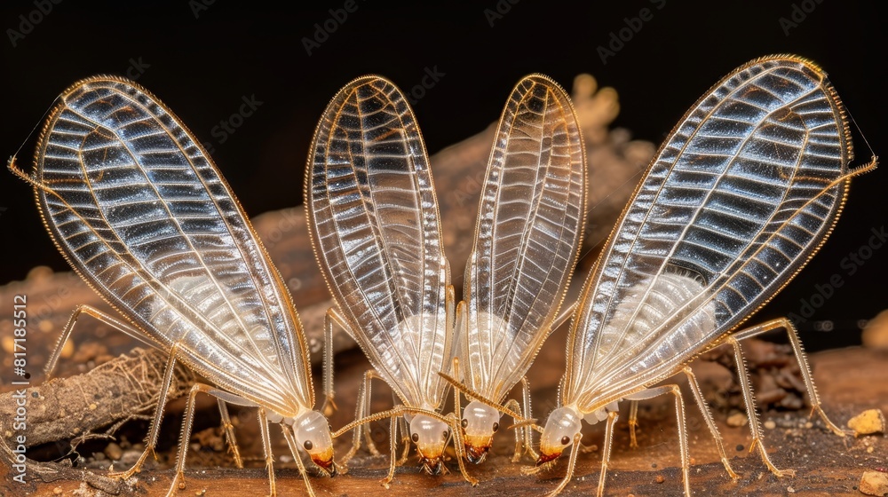 Macro photography high quality image of winged termites on tree trunk ...