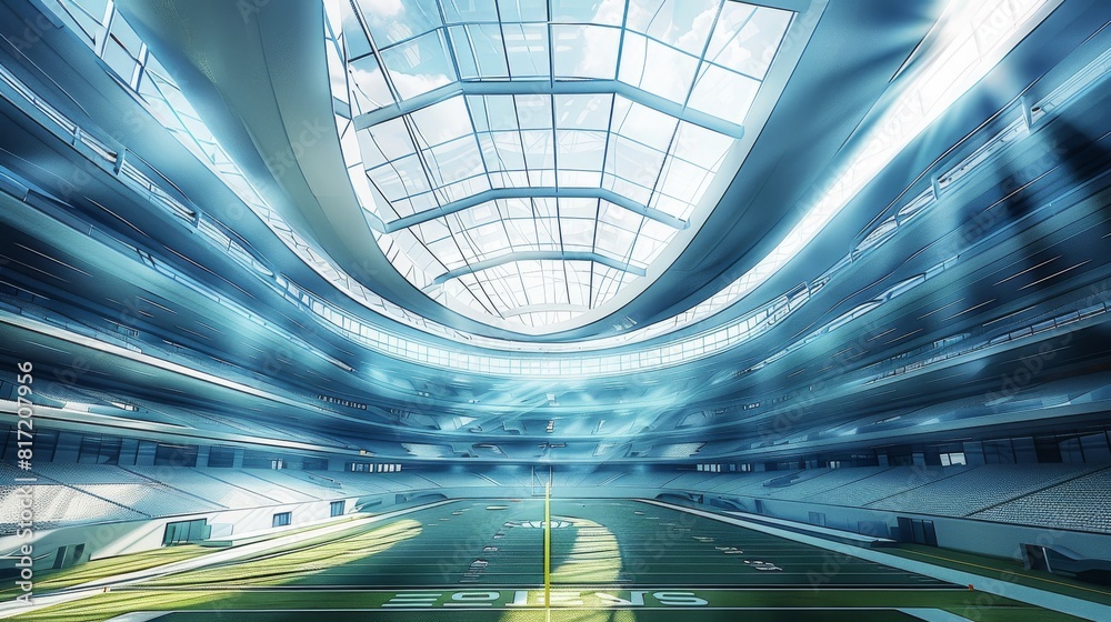 Indoor dome stadium, American football, modern, TV camera angle. Super ...