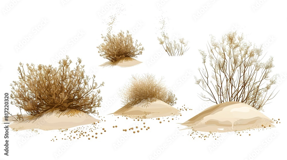 Detailed botanical illustrations of tumbleweeds and wild grasses ...