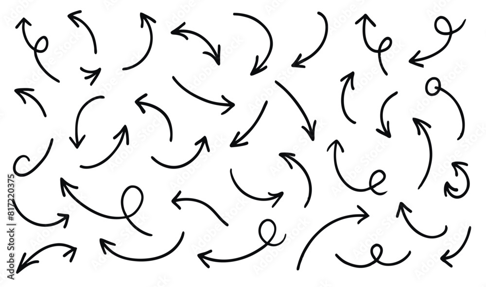 Adobe IllustratorThin curved arrows collection. Sketch arrows. Vector ...