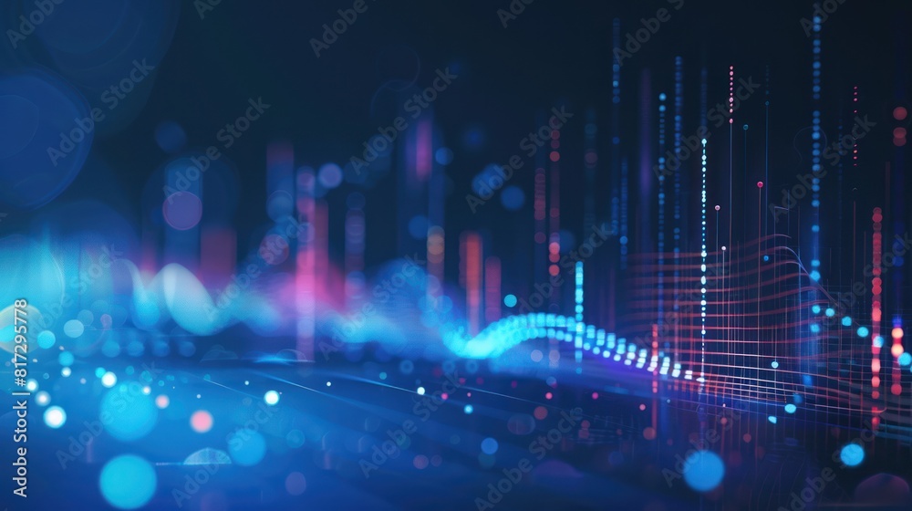 Abstract sound wave vector background with shining blue color, abstract blue digital equalizer ...