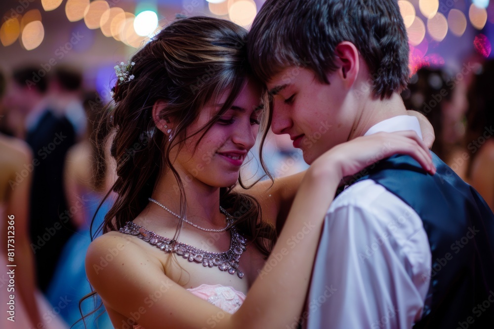 couple of guy and girl graduate students dancing and having fun at ...