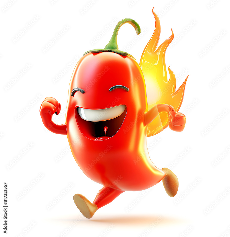 Cartoon red chili pepper running with an enthusiastic expression, with ...