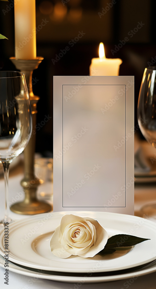 fine dining table setting of luxury fancy restaurant menu invitation ...