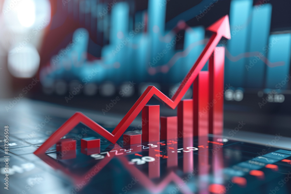 A red arrow marks the business graph, showing a continuous increase in ...