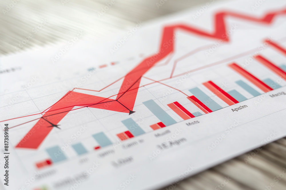 Business sales charts exhibit a rising trend, as depicted by the red ...