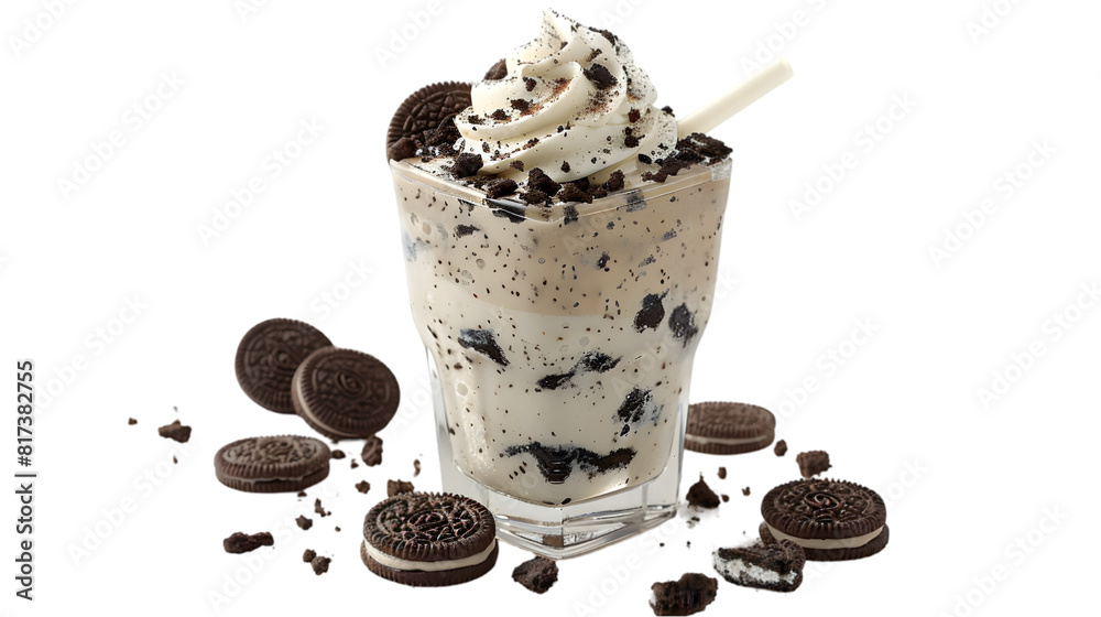An image of an Oreo shake in a square glass, topped with a mini scoop ...