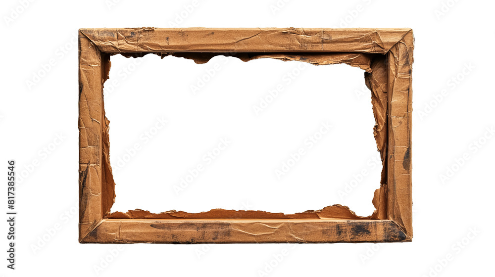Frame made of old teared corrugated board paper isolated on transparent ...