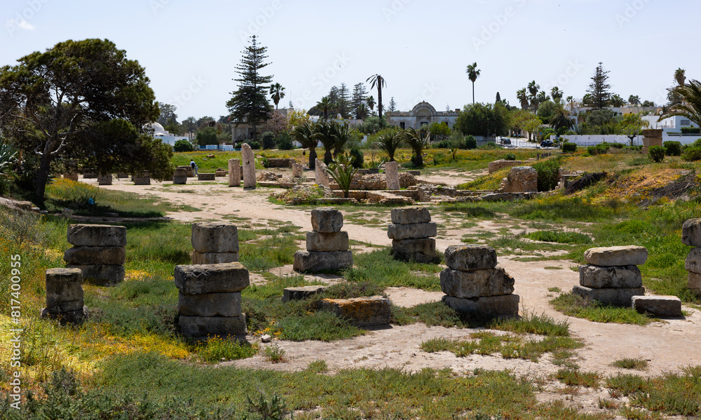 Scenic view of ruins of ancient Carthage Punic Ports with remains of ...