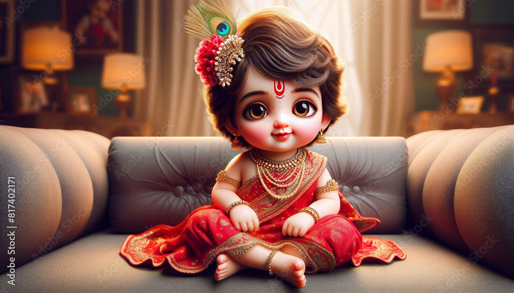 Cute Little Baby Krishna - Gopal - Generative AI Stock Illustration ...