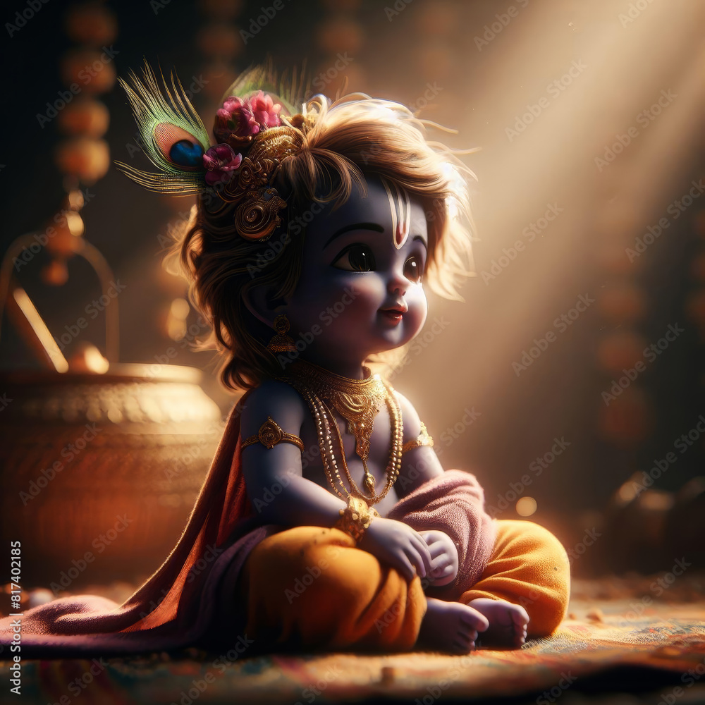 Cute Little Baby Krishna - Gopal - Generative AI Stock Illustration ...