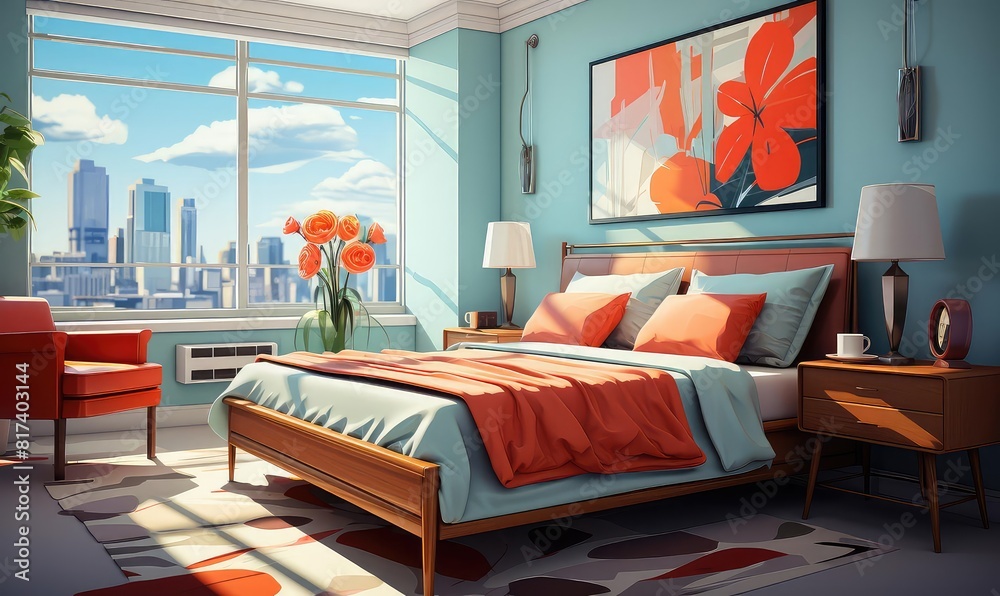 Guest Room background flat design front view welcoming cozy theme ...