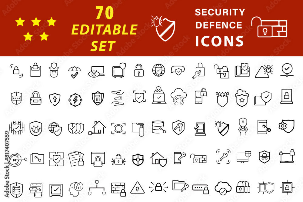 Defense security Pixel perfect thin line icons. Computer, security, web ...