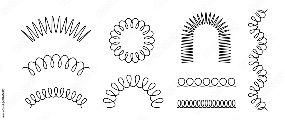 Black spiral spring set. Wire coil springs collection. Thin wire frames ...