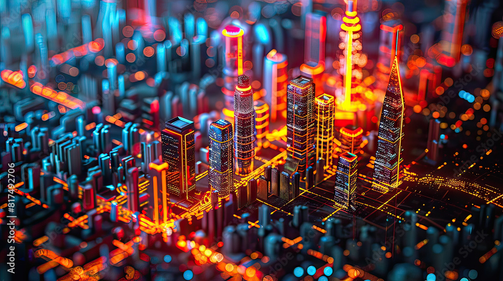 Stock-Foto „AI-generated city map with holographic overlays, detailed ...