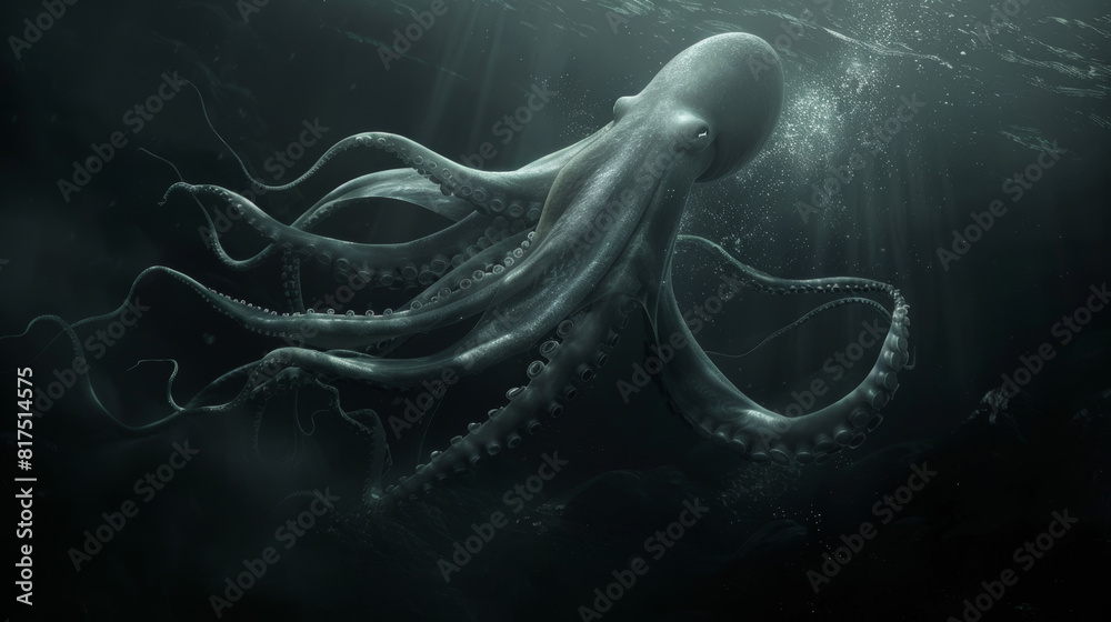 This image captures the ethereal beauty of an octopus floating through ...