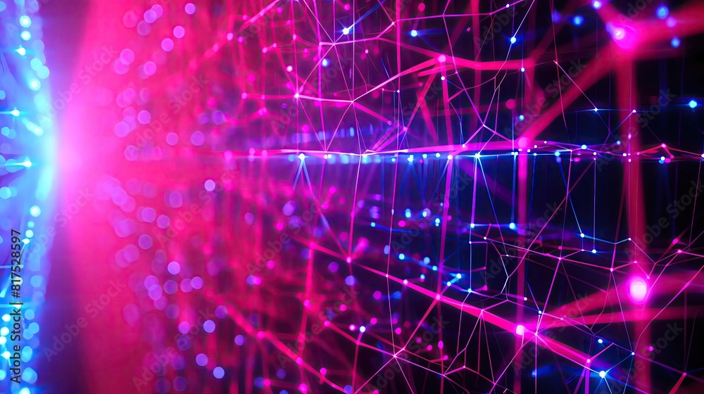 Cybernetic light lattice side view, interconnected neon structures, sci ...